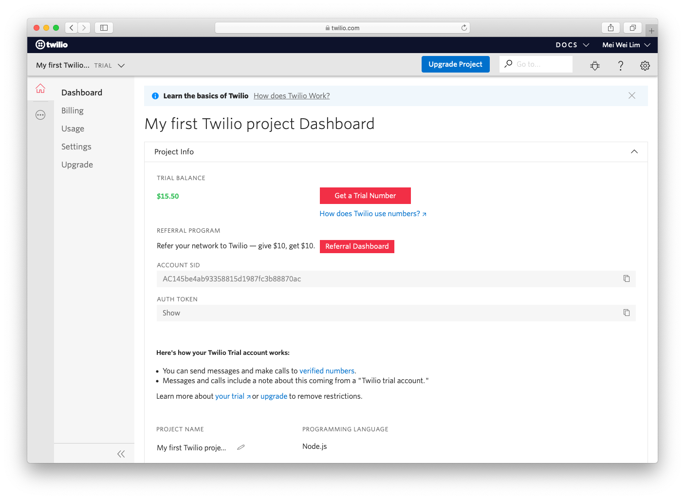 Démarrage rapide de Twilio SMS
