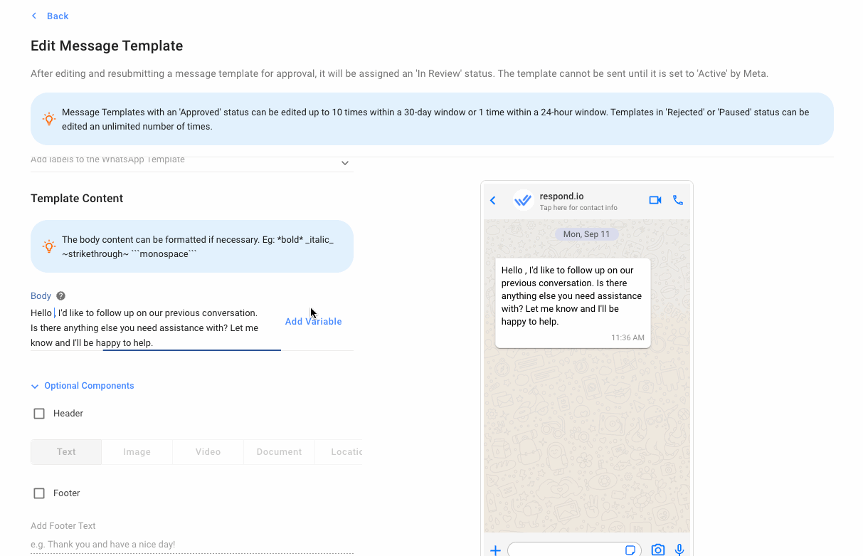 Plantillas de mensajes de WhatsApp