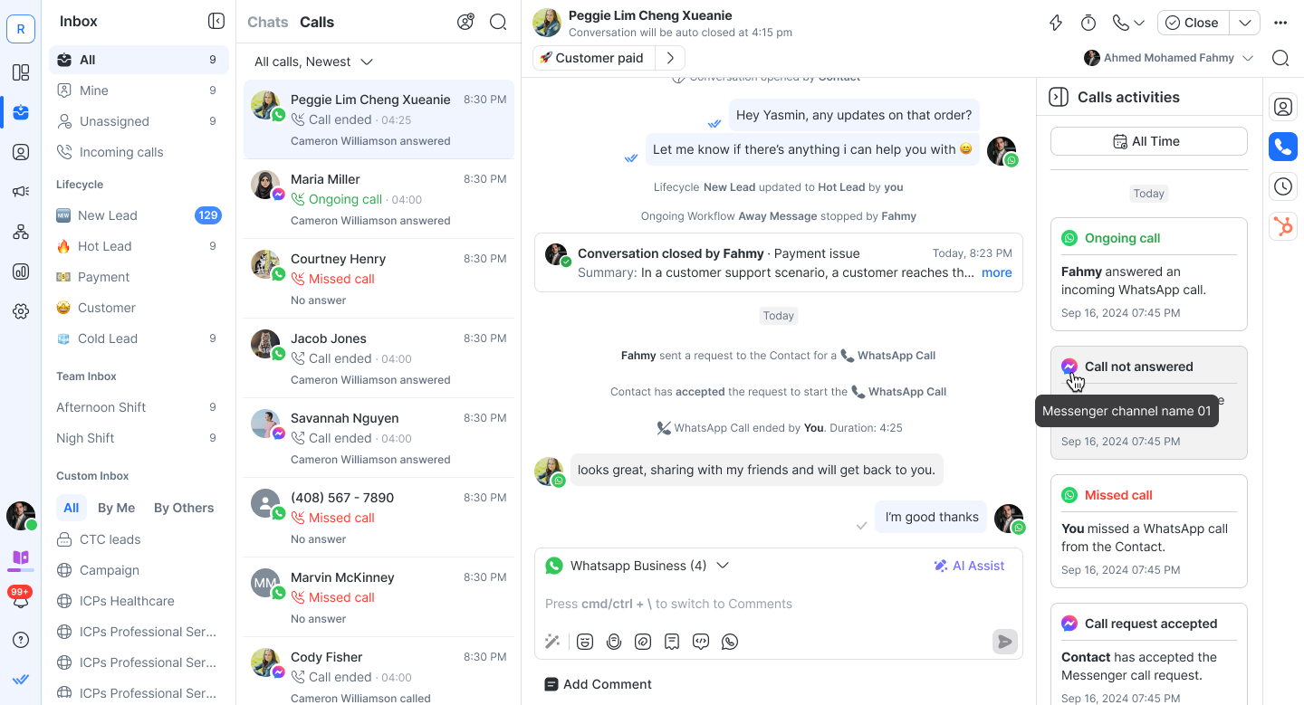 Managing Calls in Inbox