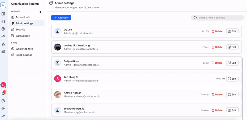 Admin Settings Previously Users